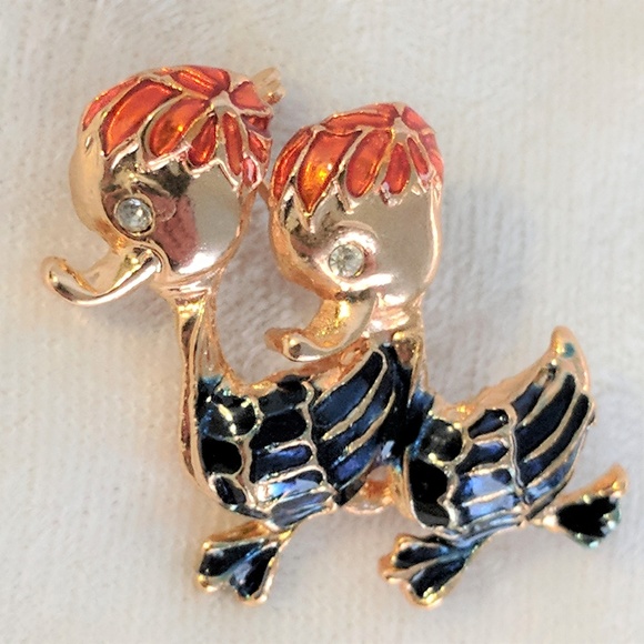Jewelry | Vintage Enamel Duck Pin Blue And Orange Ducks | Poshmark